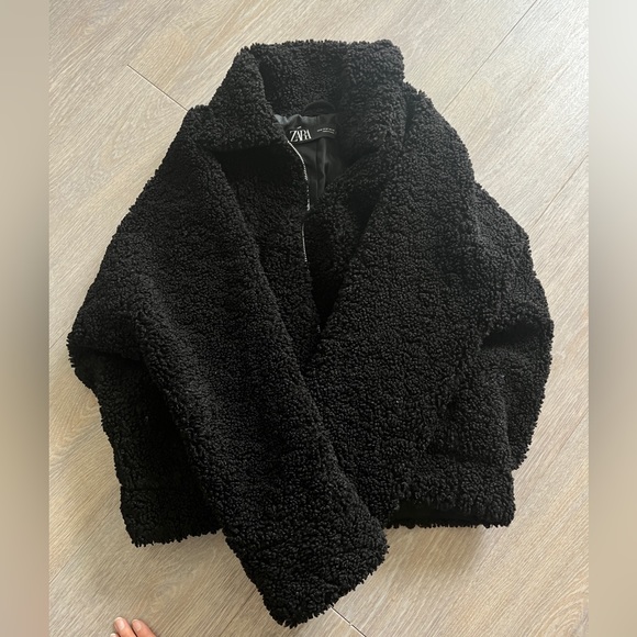 Zara | Jackets & Coats | Zara Black Teddy Jacket | Poshmark